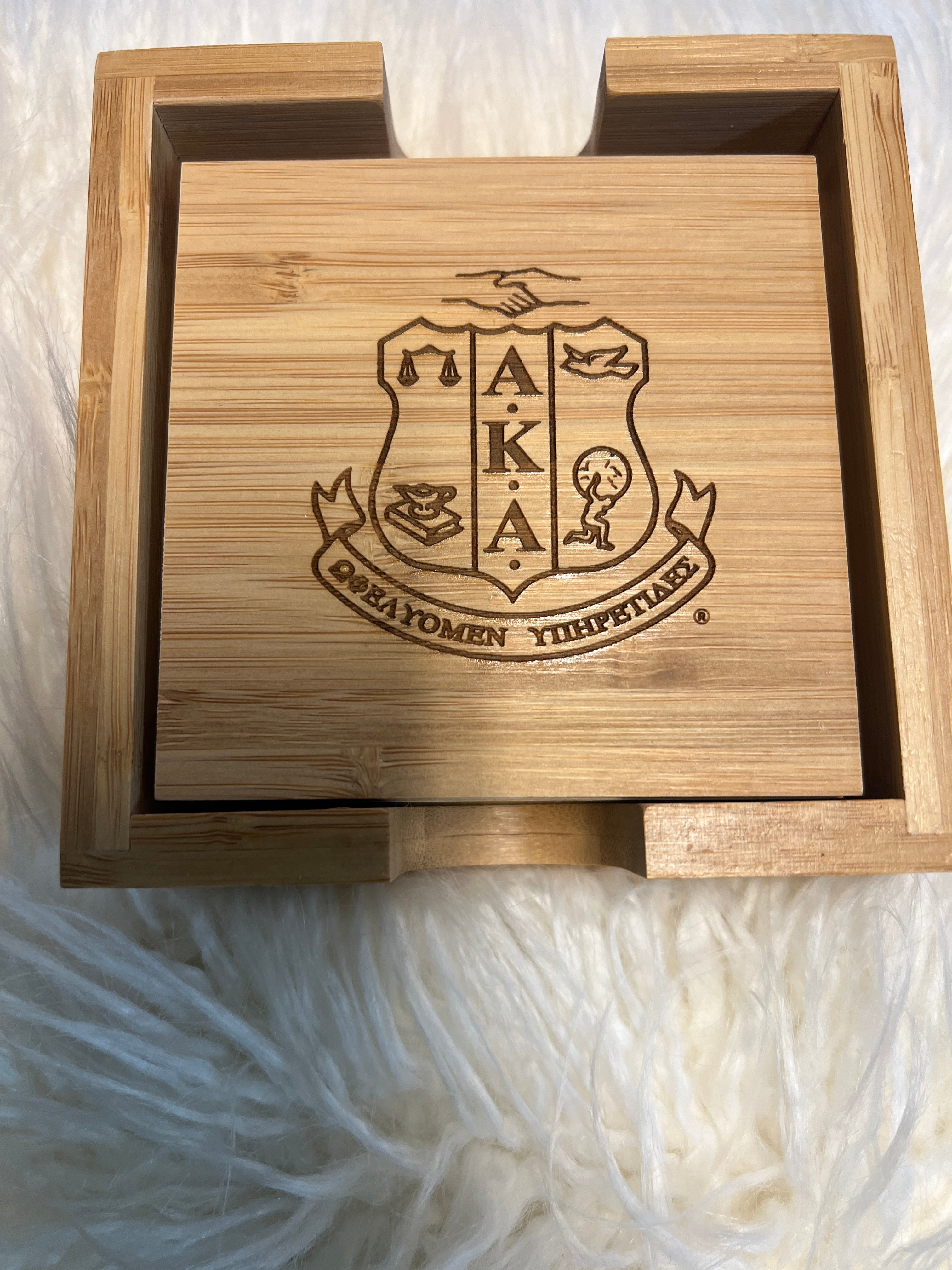 AKA Wood Coaster sets- 4pc – Believe Accessories Inc.